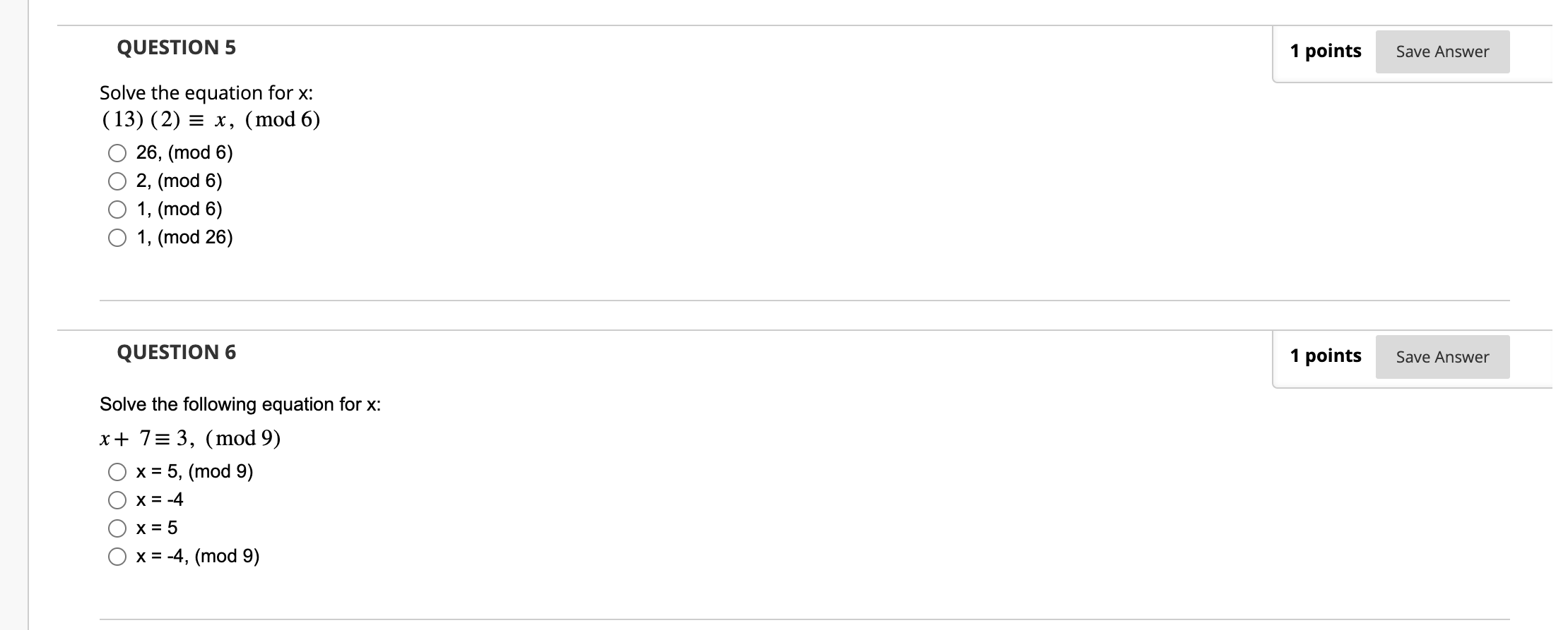 Solved Solve the equation for x : (13) (2)≡x,(mod6) | Chegg.com