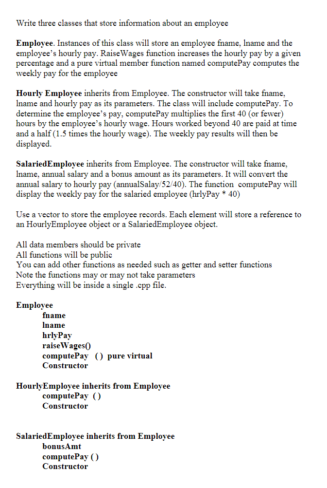 Solved EMPLOYEE (Inheritance) 1. Write a program that | Chegg.com