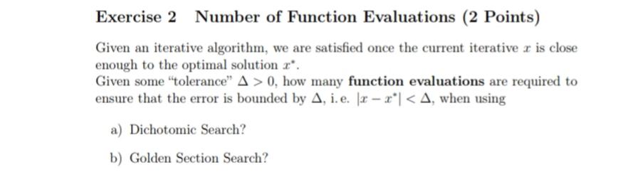 Exercise 2 Number of Function Evaluations (2 Points) | Chegg.com