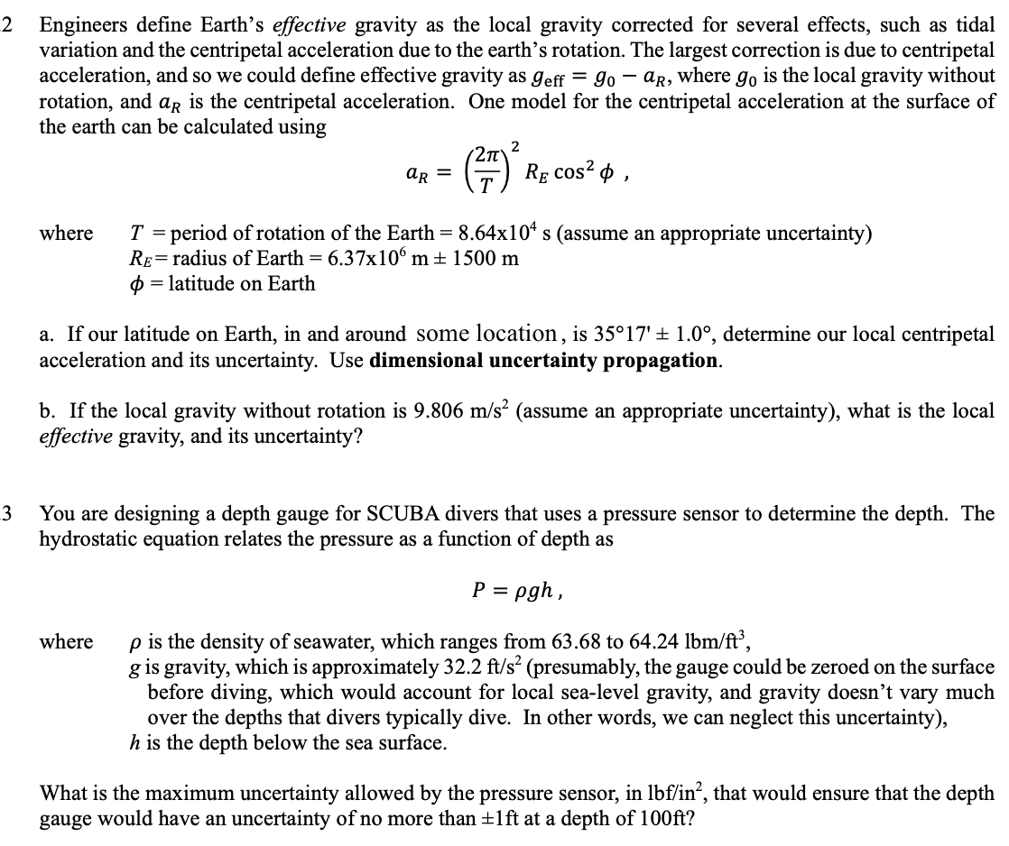 Solved 2 Engineers define Earth's effective gravity as the | Chegg.com