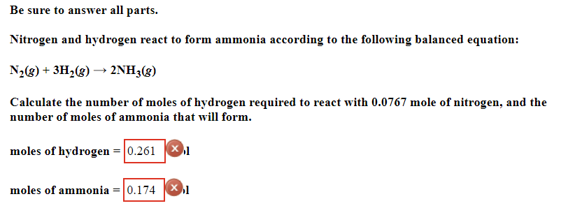Solved Be sure to answer all parts. Nitrogen and hydrogen | Chegg.com