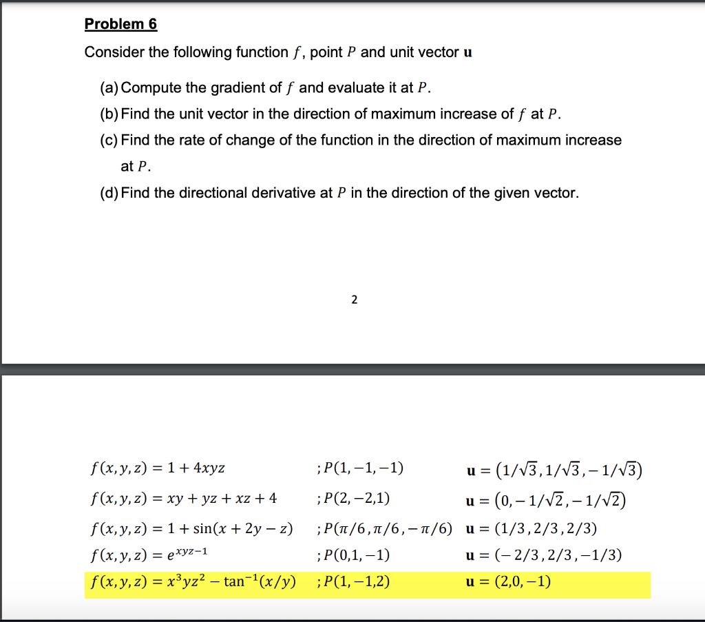 Solved Consider the following function f, point P and unit | Chegg.com