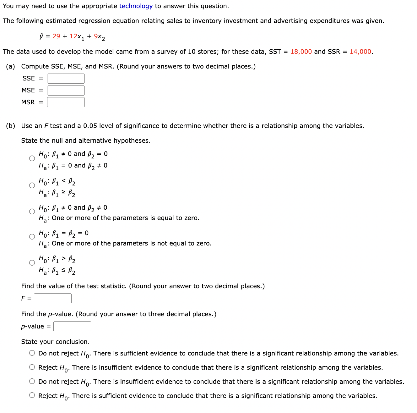 Solved y^=29+12x1+9x2 data used to develop the model came | Chegg.com
