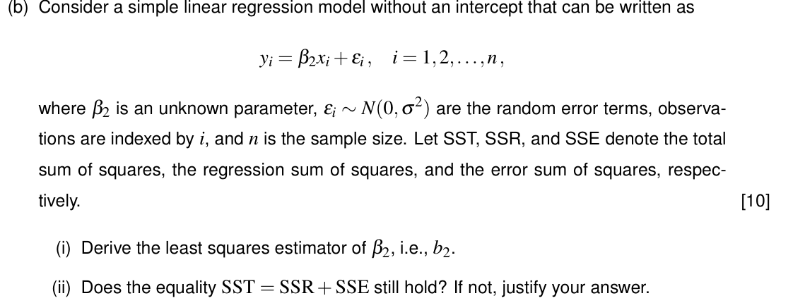 Solved (b) ﻿Consider a simple linear regression model | Chegg.com