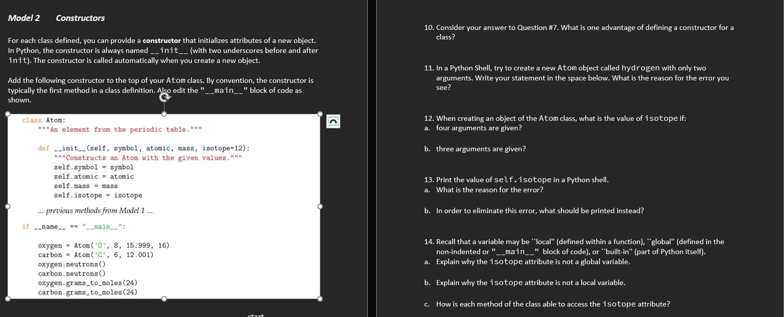 Solved Model 2 Constructors 10. Consider your answer to | Chegg.com