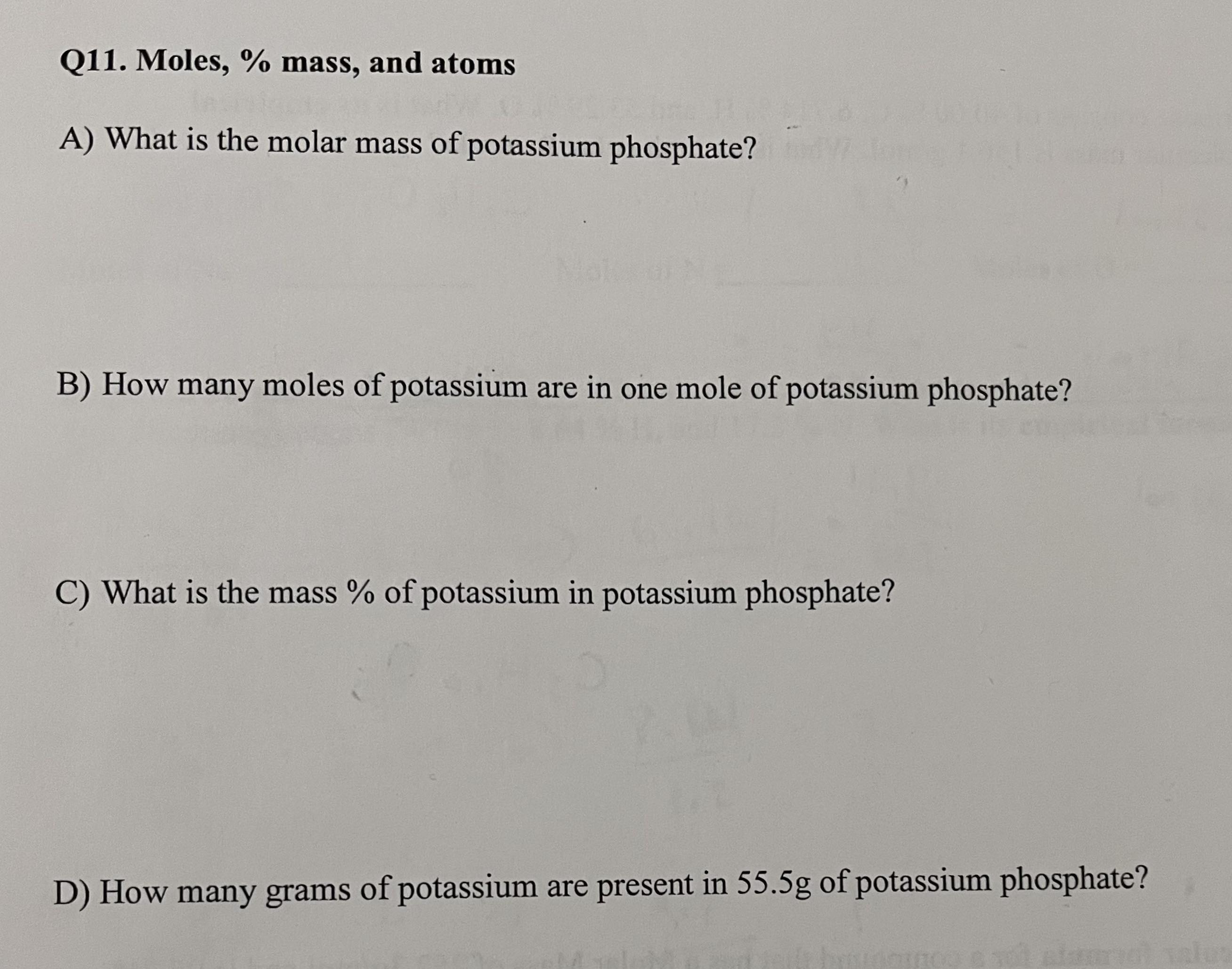 Solved Q11. Moles, \% mass, and atoms A) What is the molar | Chegg.com