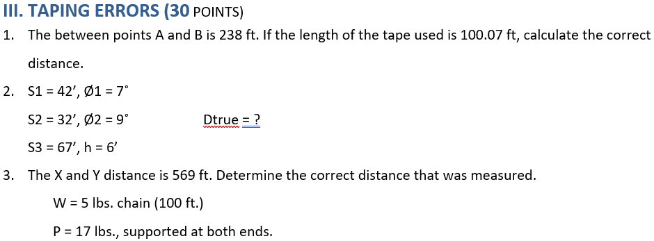 Solved III. TAPING ERRORS (30 POINTS) 1. The between points | Chegg.com