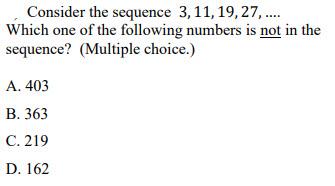 Solved Consider the sequence 3, 11, 19,27,.... Which one of | Chegg.com