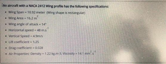 Solved An aircraft with a NACA 2412 Wing profile has the | Chegg.com
