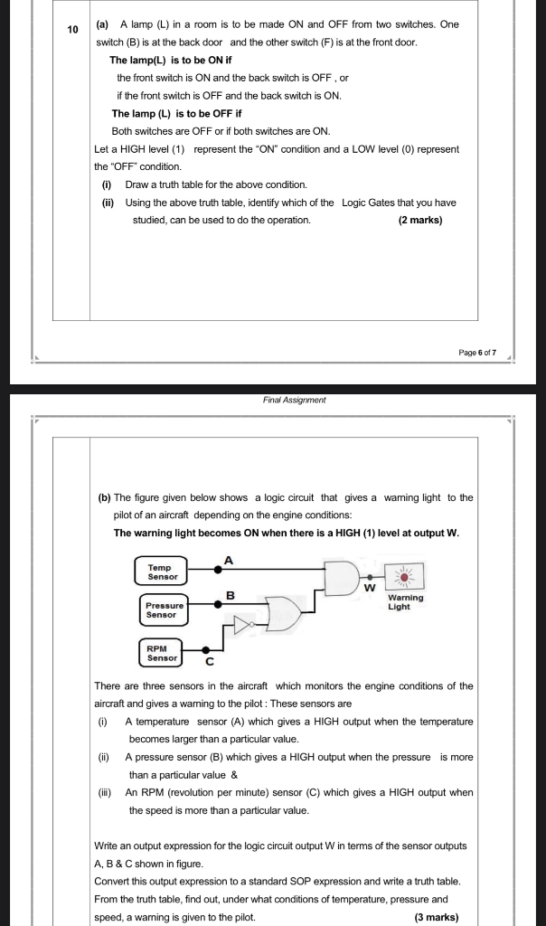 Solved 10 (a) A lamp (L) in a room is to be made ON and OFF | Chegg.com