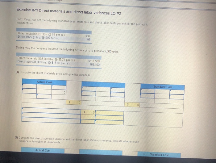Solved Exercise 8-11 Direct materials and direct labor | Chegg.com