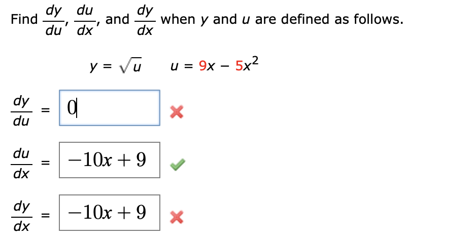 Solved Find dudy,dxdu, and dxdy when y and u are defined as | Chegg.com