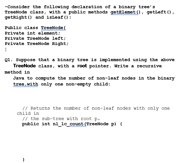 Solved -Consider the following declaration of a binary | Chegg.com
