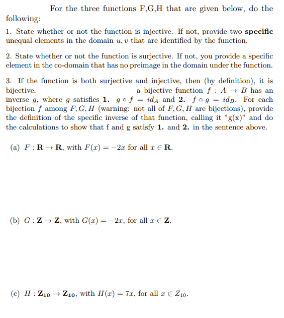 Solved For the three functions F,G,H that are given below, | Chegg.com