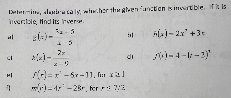 Solved Determine, algebraically, whether the given function | Chegg.com