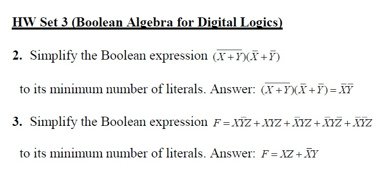 Solved HW Set 3 (Boolean Algebra for Digital Logics) 2. | Chegg.com