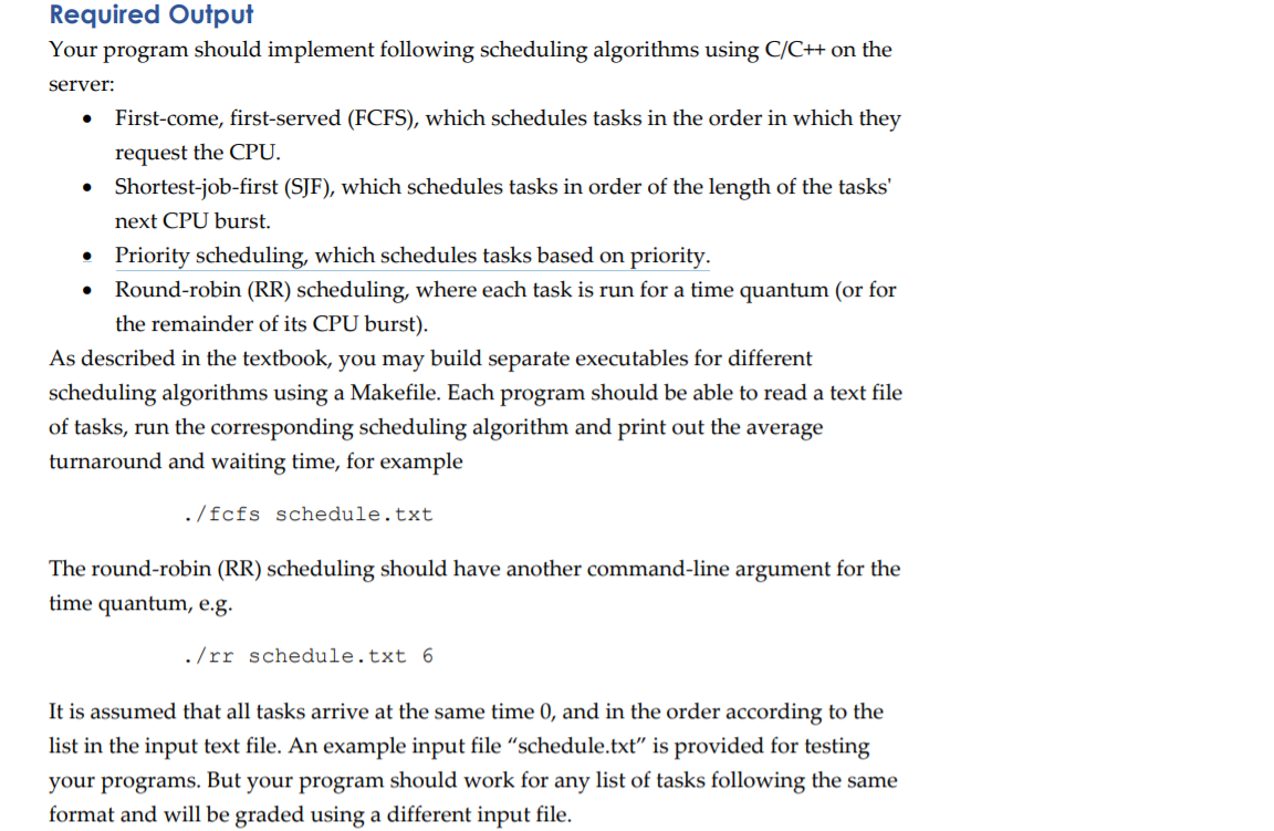 Solved c++ schedule.txt [task name] [priority] [CPU | Chegg.com