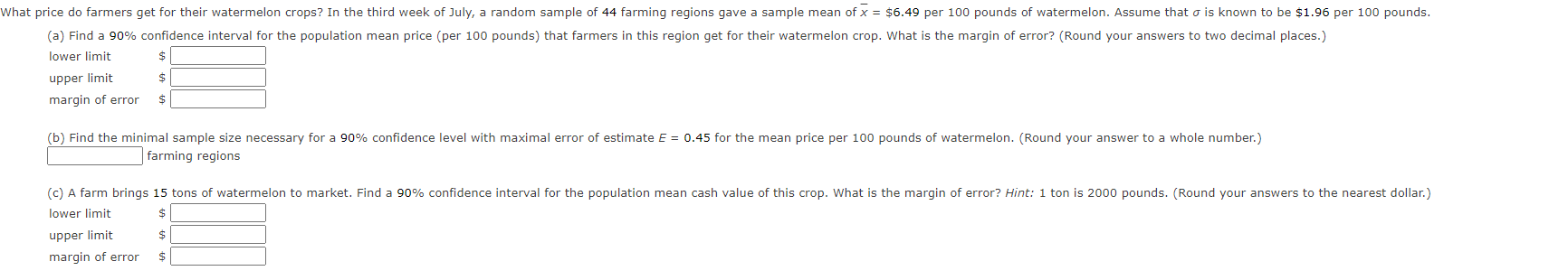 Solved lower limit \$ $ upper limit $ margin of error $ | Chegg.com