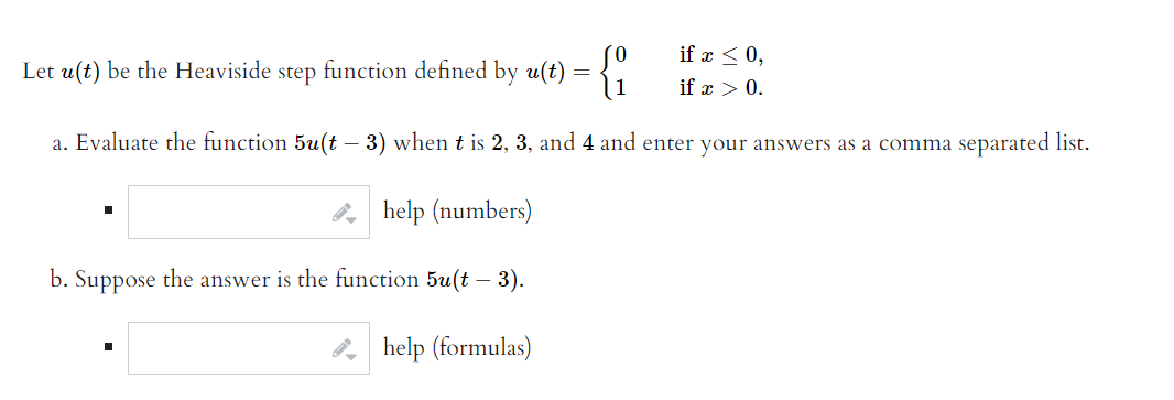 Solved Let u(t) be the Heaviside step function defined by | Chegg.com