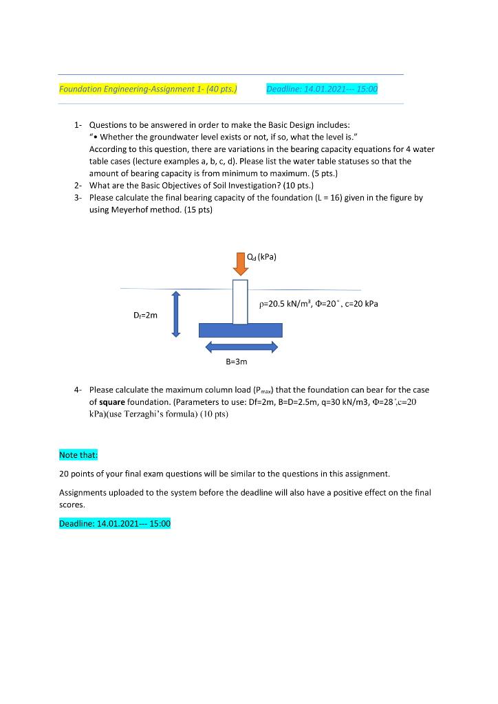 Solved Foundation Engineering-Assignment 1- (40 pts.) | Chegg.com