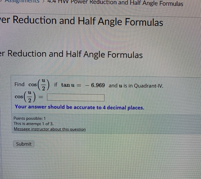 Solved ssig imentS LIHvv Power Reduction and Half Angle | Chegg.com