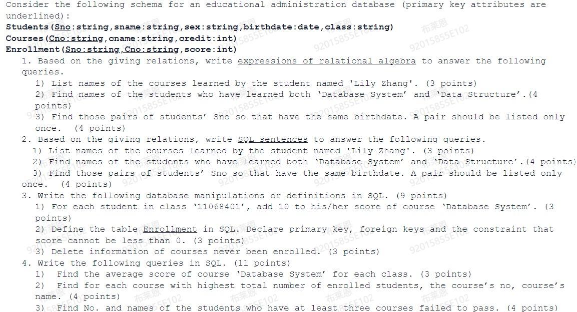 Solved Consider the following schema for an educational | Chegg.com