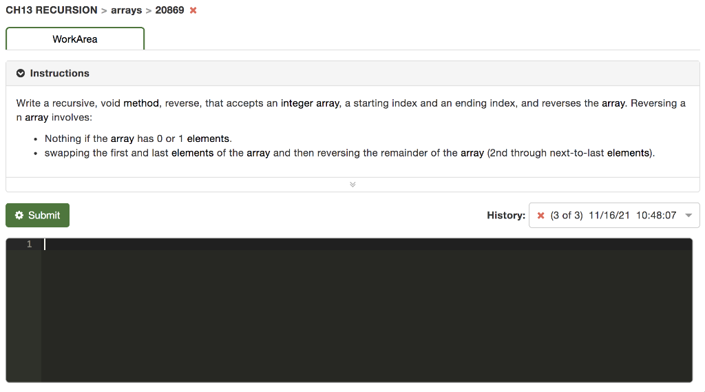 Solved CH13 RECURSION > arrays > 20869 X WorkArea | Chegg.com