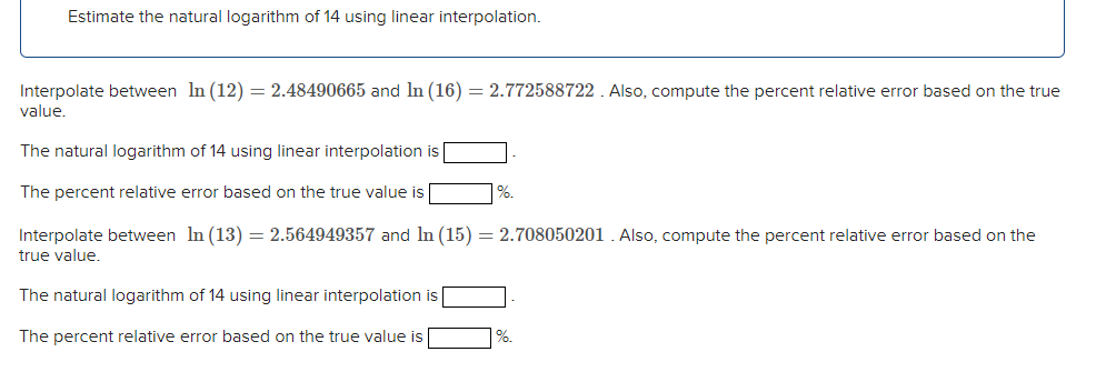 Solved Estimate the natural logarithm of 14 using linear | Chegg.com