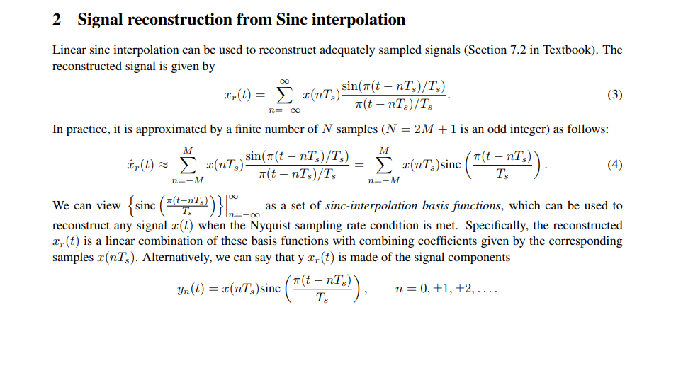 2 Signal reconstruction from Sinc interpolation | Chegg.com
