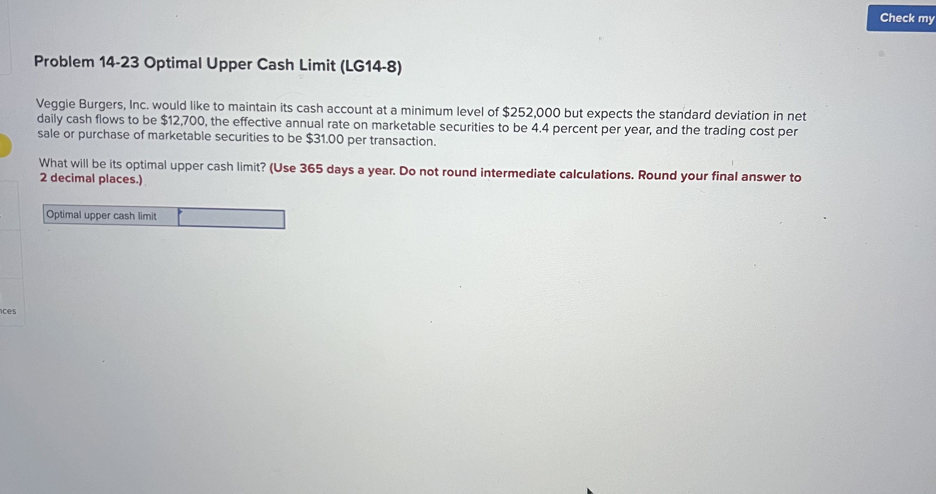Solved Problem 14-21 Optimal Cash Return Point (LG14-8) | Chegg.com