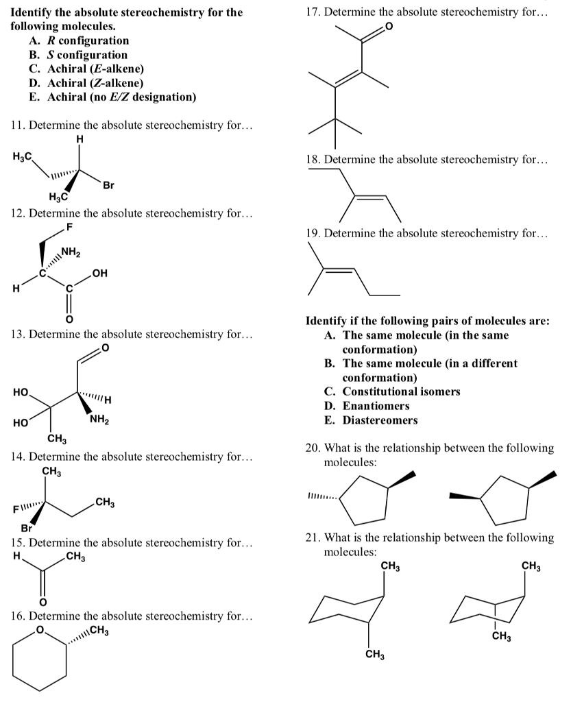Solved 17. Determine the absolute stereochemistry for... | Chegg.com