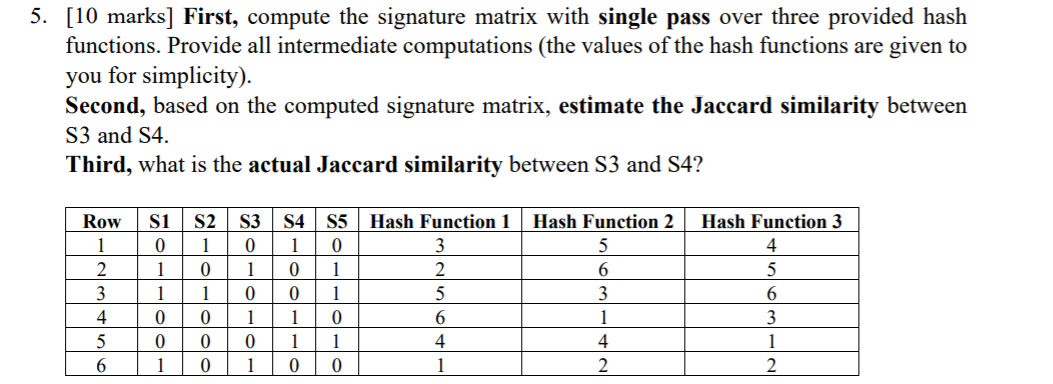 Solved 5. [10 marks] First, compute the signature matrix | Chegg.com