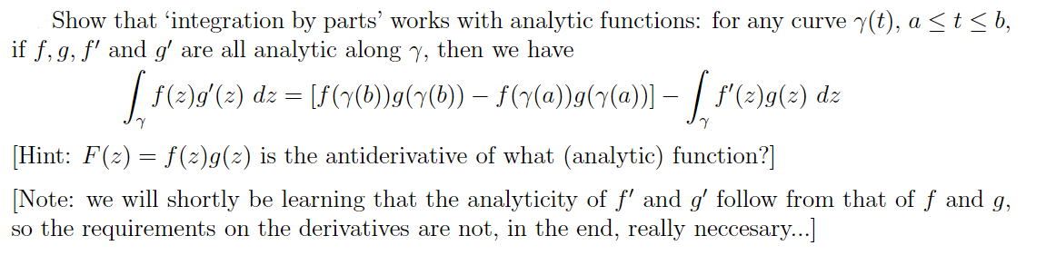Solved Show that 'integration by parts' works with analytic | Chegg.com