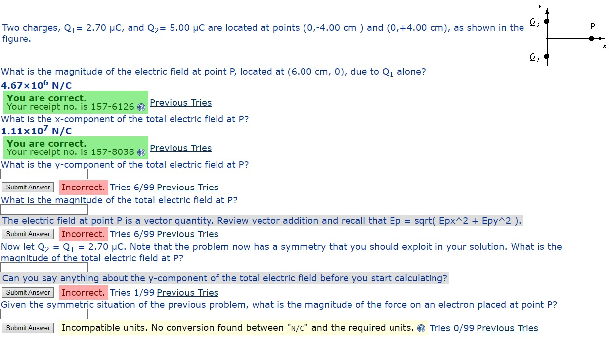 Solved Two charges, Q1= 2.70 μC, and Q2= 5.00 μC are located | Chegg.com