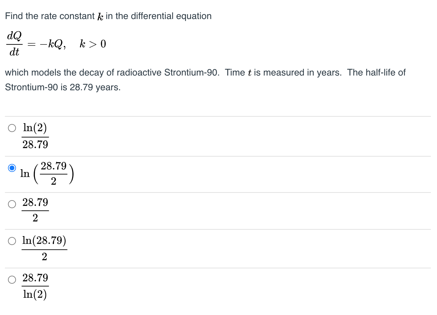 Solved Find the rate constant k in the differential equation | Chegg.com