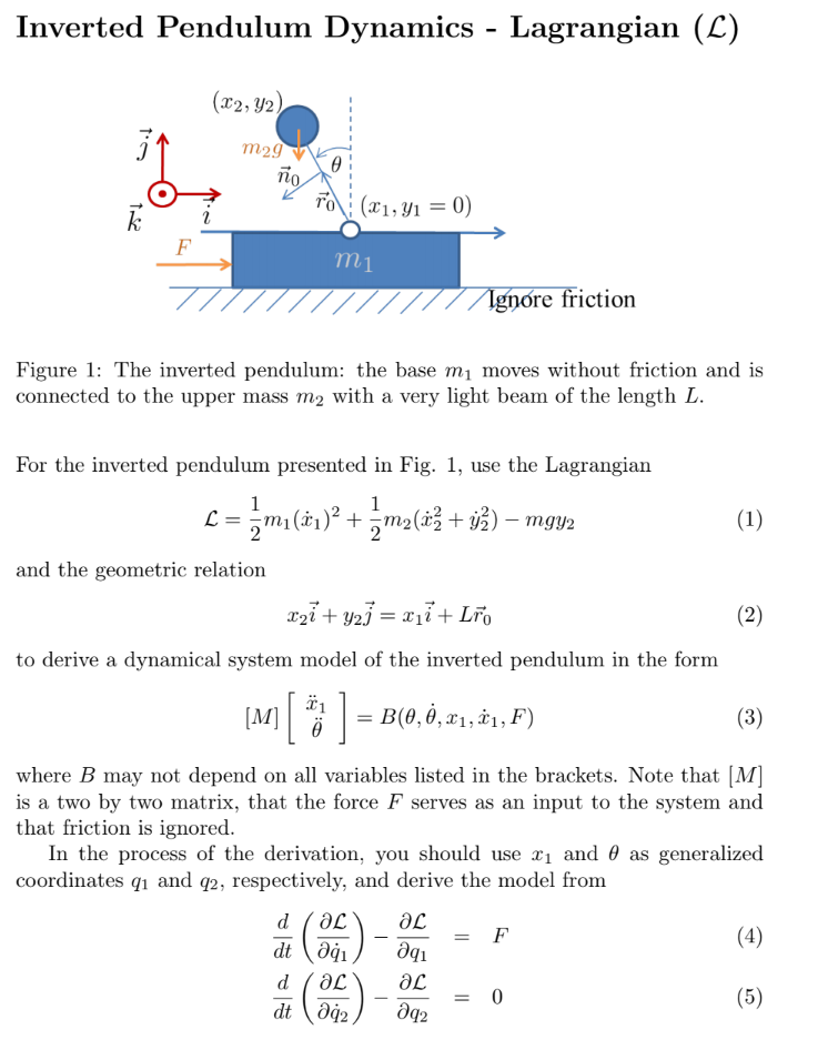 Solved Inverted Pendulum Dynamics - Lagrangian (L) (x2, y2) | Chegg.com