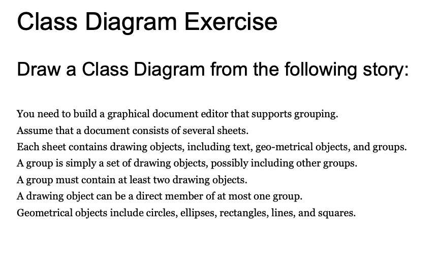 Solved Class Diagram Exercise Draw a Class Diagram from the | Chegg.com