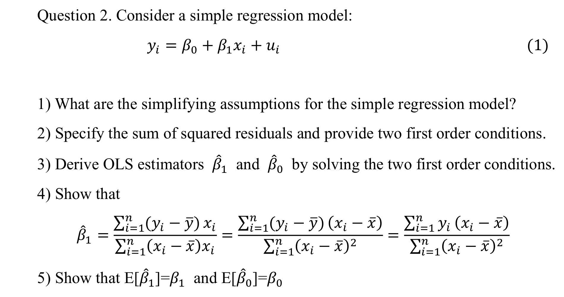 Solved Question 2. Consider a simple regression model: | Chegg.com