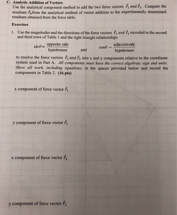 Solved C. Analytic Addition of Vectors Use the analytical | Chegg.com