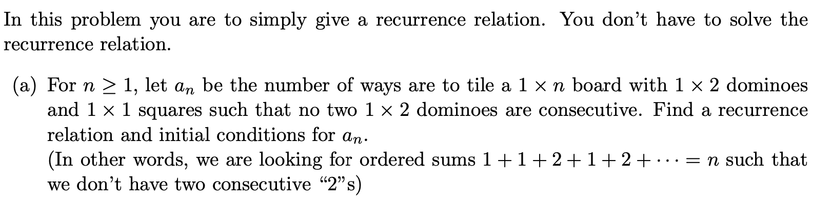 Solved In this problem you are to simply give a recurrence | Chegg.com