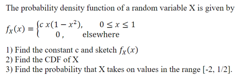 Solved The probability density function of a random variable | Chegg.com