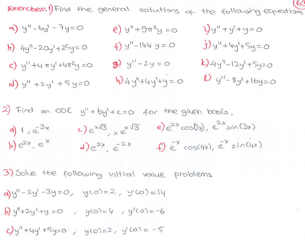 Solved Exercises: 1) Find the general solutions of the | Chegg.com