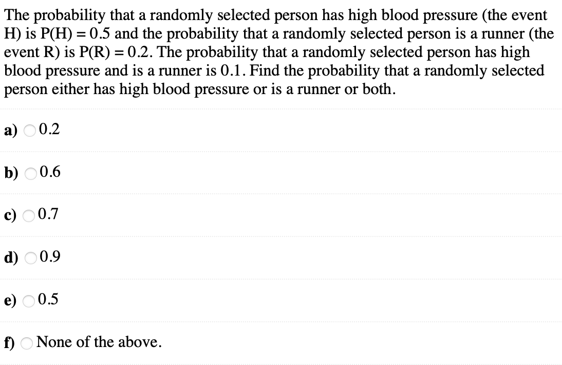 Solved The probability that a randomly selected person has | Chegg.com