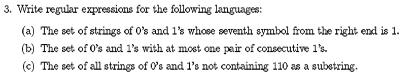 Solved Write regular expressions for the following | Chegg.com