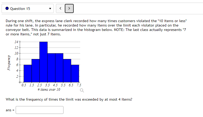 Solved Question 15 During one shift, the express lane clerk | Chegg.com