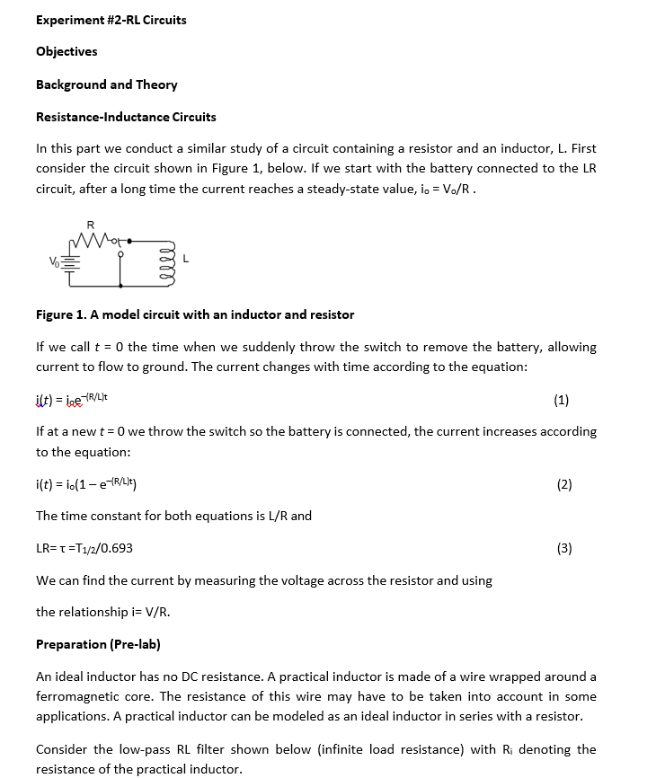 Solved Experiment \#2-RL Circuits Objectives Background and | Chegg.com