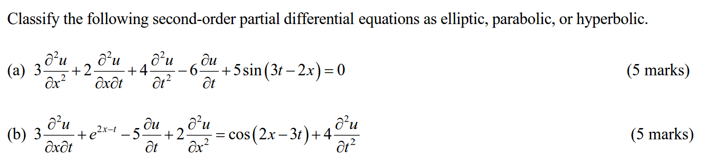 Solved Classify The Following Second Order Partial