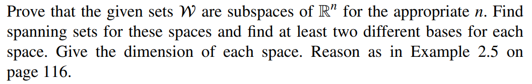 Solved Prove that the given sets W are subspaces of Rn for | Chegg.com