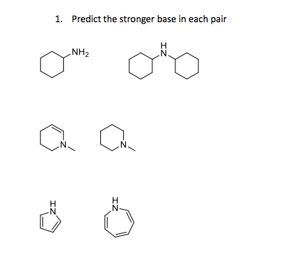 Solved 1. Predict the stronger base in each pair NH2 IZ Н. N | Chegg.com