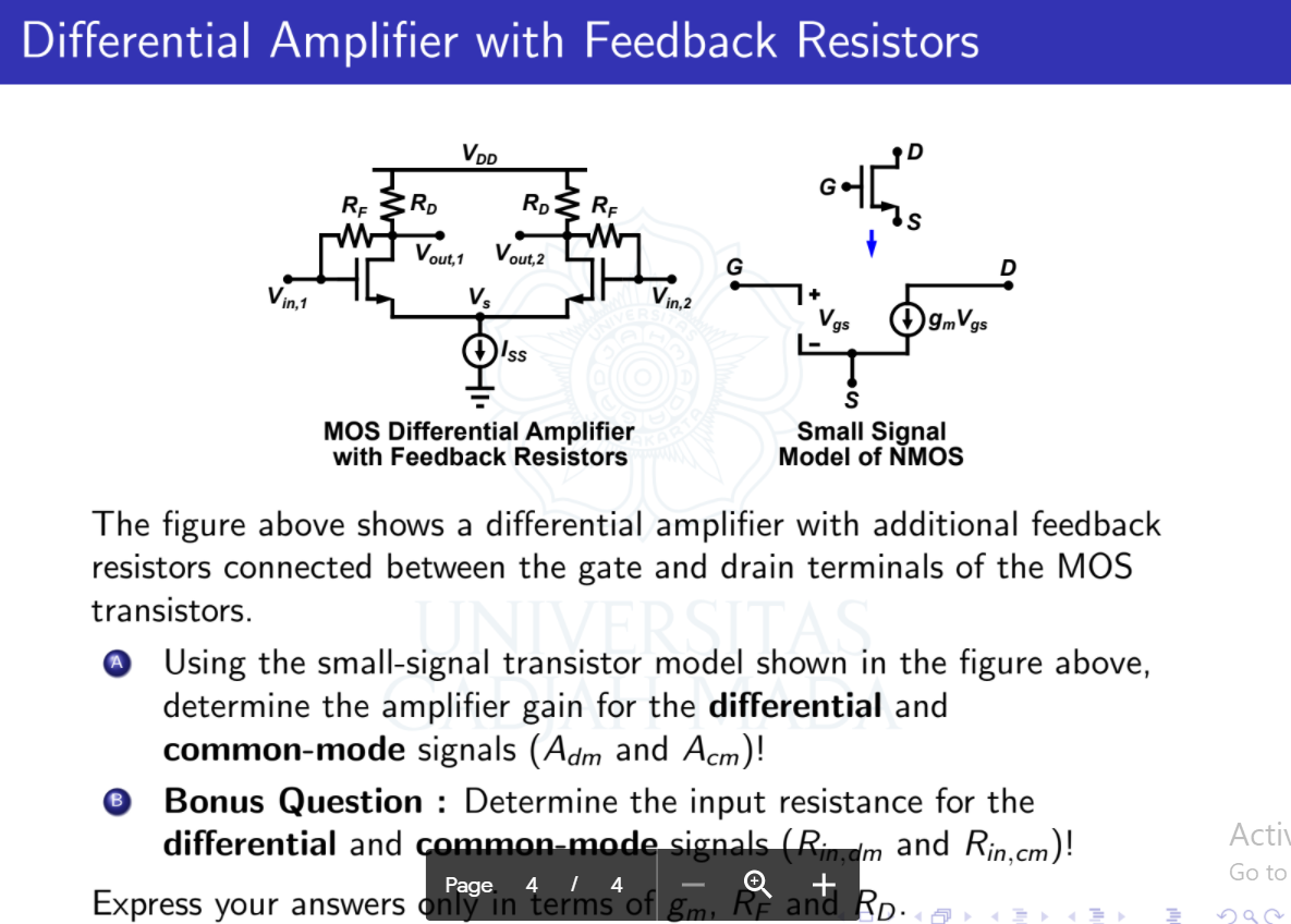 Solved Differential Amplifier with Feedback Resistors VOD | Chegg.com